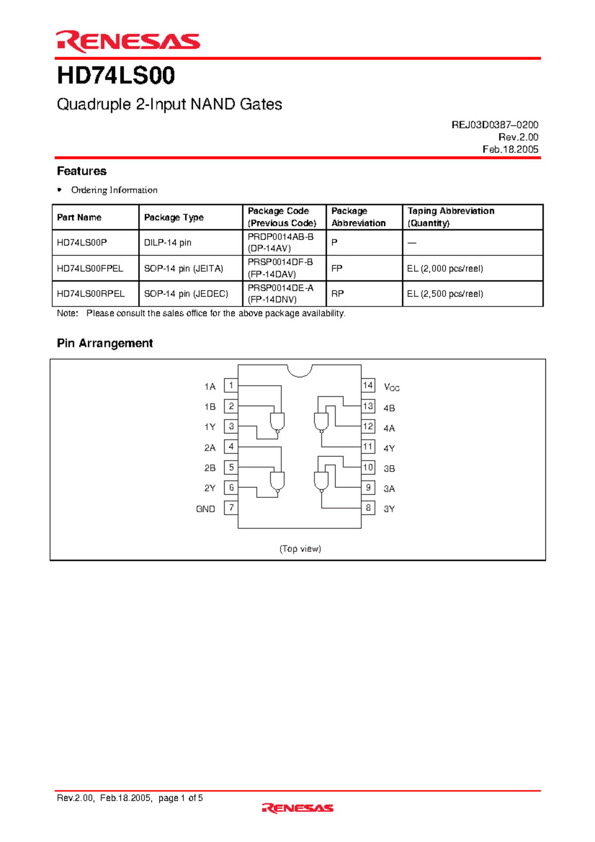 HD74LS00(2-input NAND) - Quadruple 2-Input NAND Gates REJ03D0387– Rev ...
