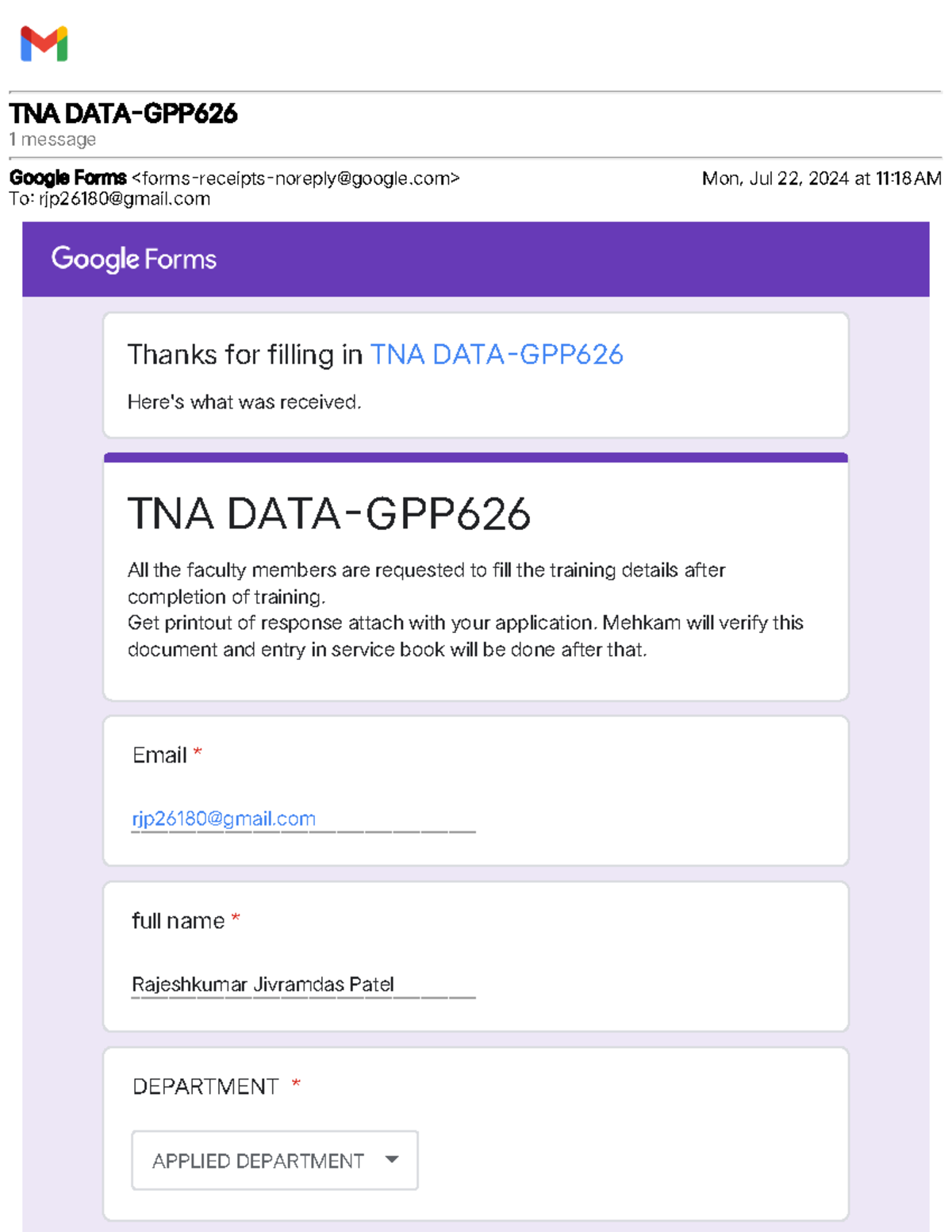Training-GPP626 - Very nice - TNA DATA-GPP 1 message Google Forms - Studocu