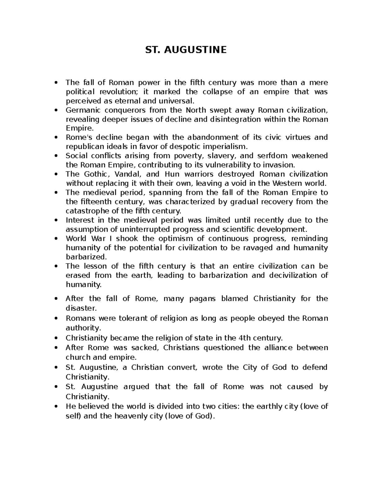 St. Augustine - ST. AUGUSTINE The fall of Roman power in the fifth ...