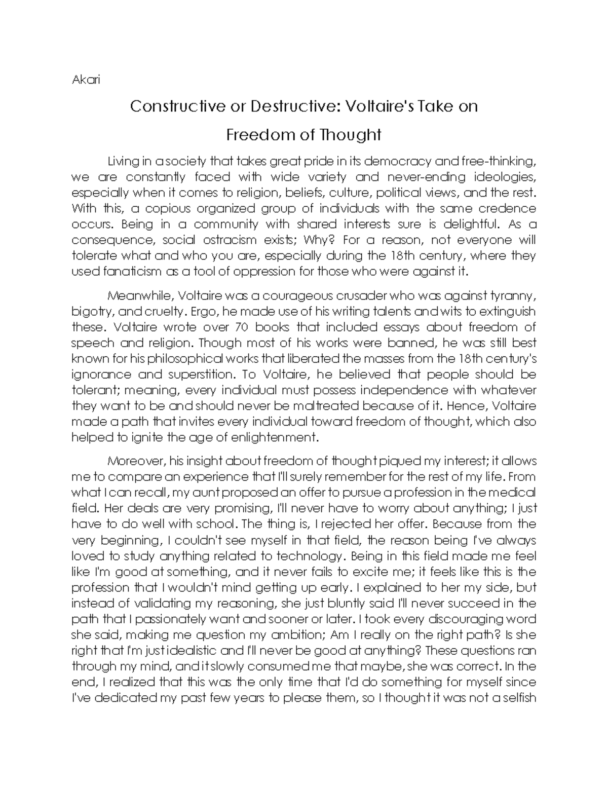 Comparative Essay - lecture notes. - Akari Constructive or Destructive ...