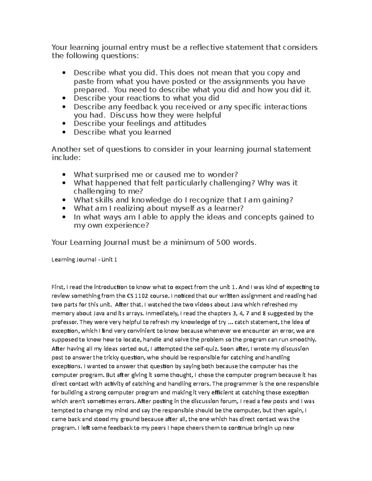 Learning journal 01 - hgfhgfhgfg - Your learning journal entry must be ...