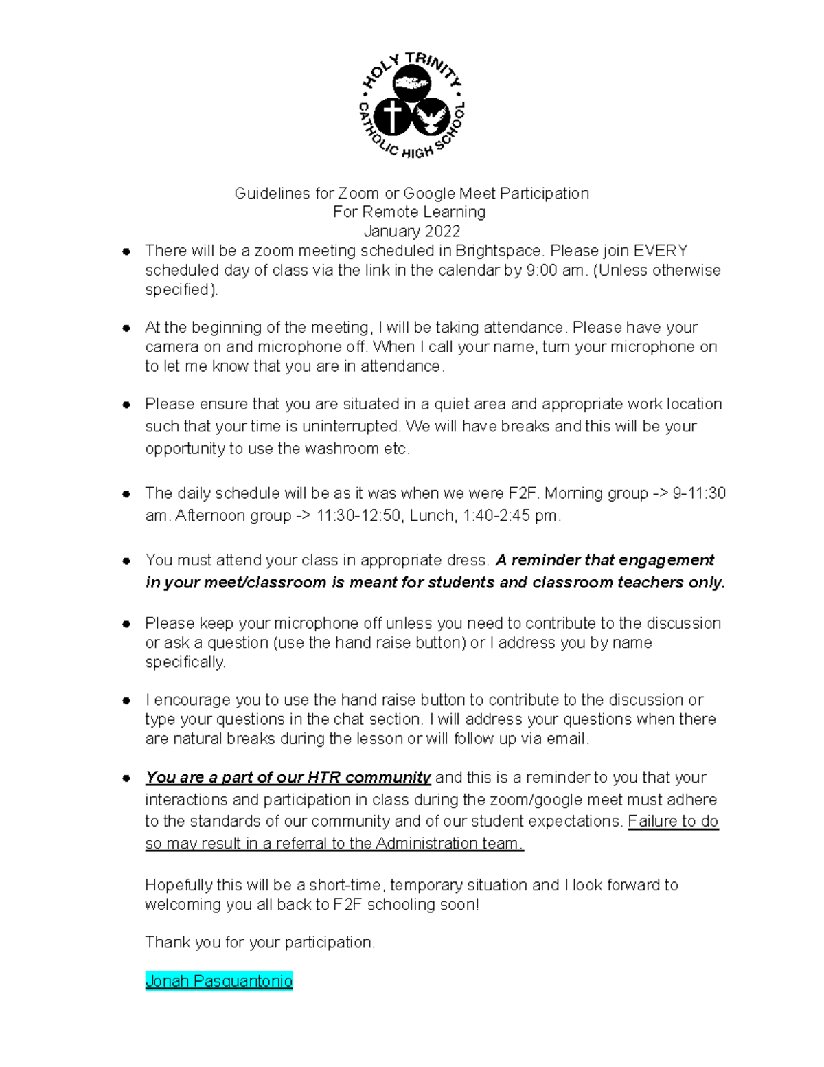 Copy of Zoom Google Meet Protocol - students - Guidelines for Zoom or ...