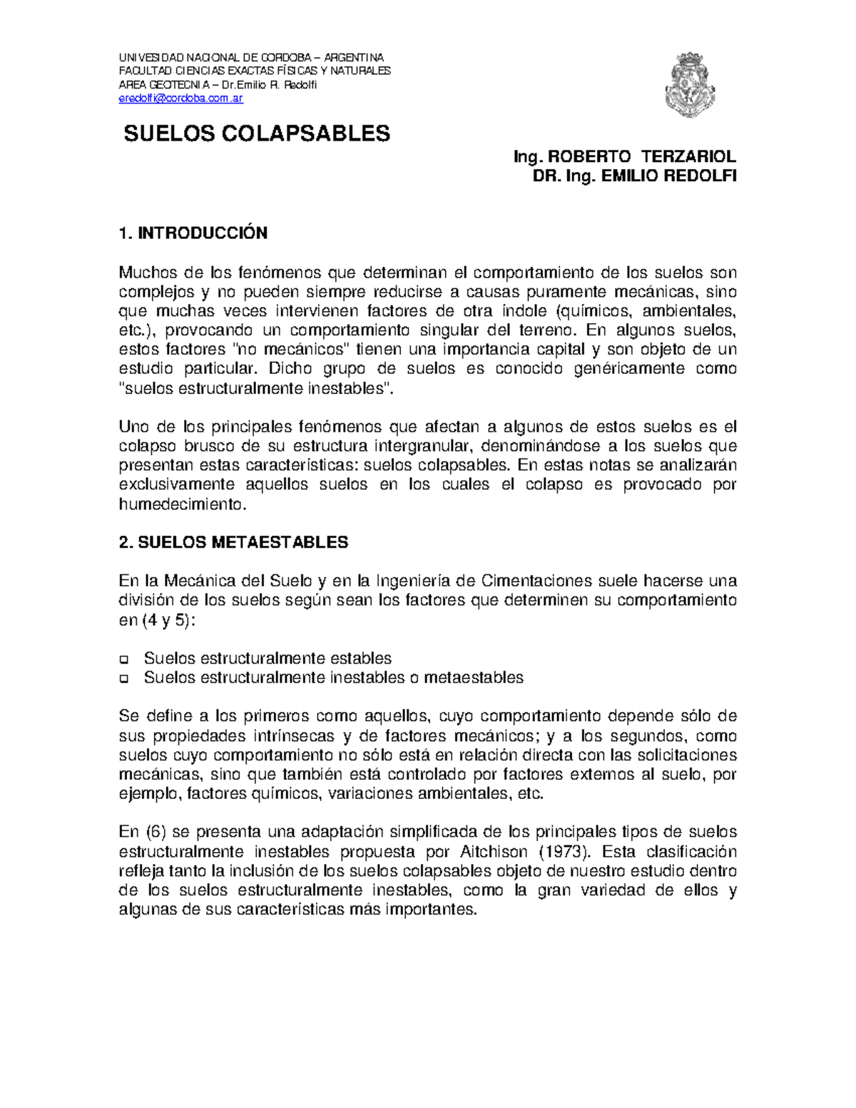 Suelos Colapsables - FACULTAD CI ENCI AS EXACTAS FÍ SI CAS Y NATURALES ...