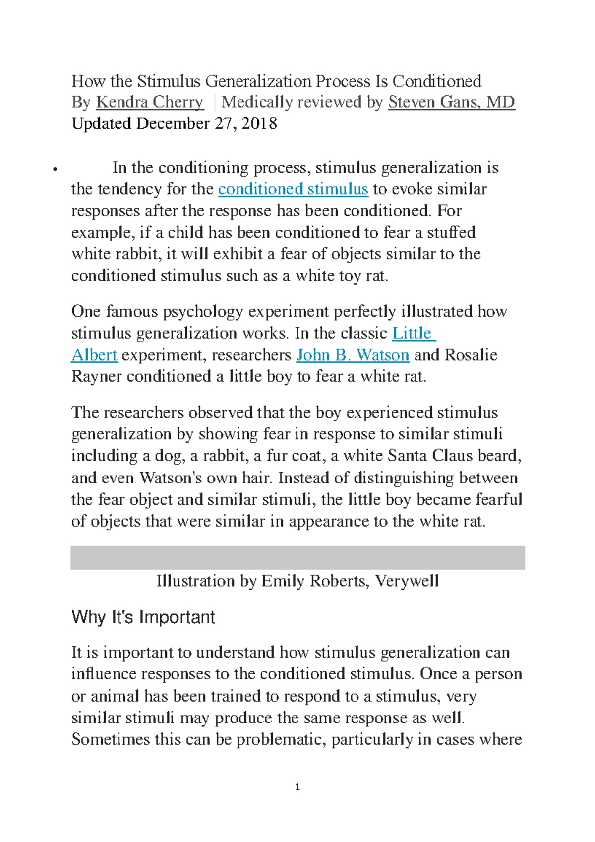 Classical conditioning and generalization - How the Stimulus ...