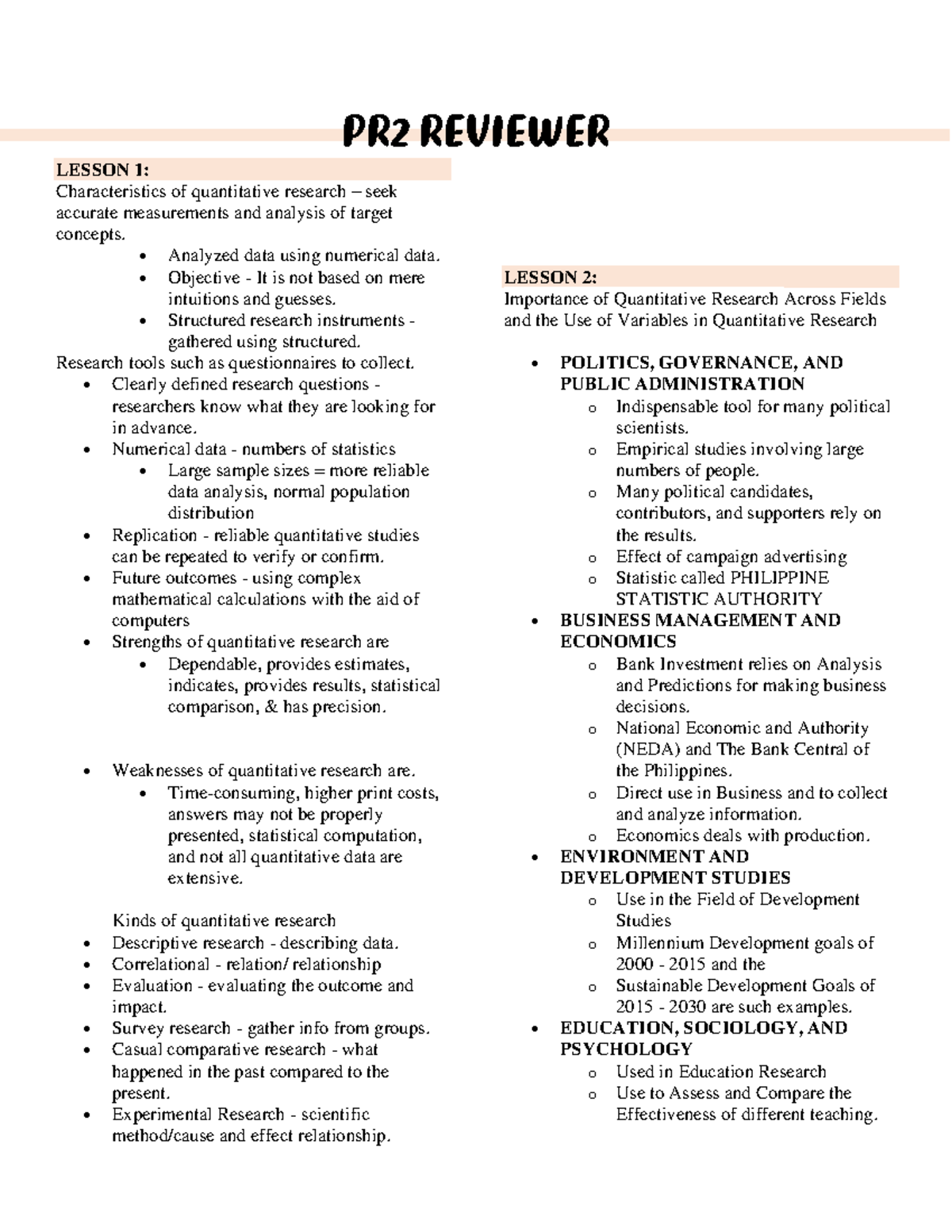 Practical Research 2 Reviewer - PR2 REVIEWER LESSON 1: Characteristics ...
