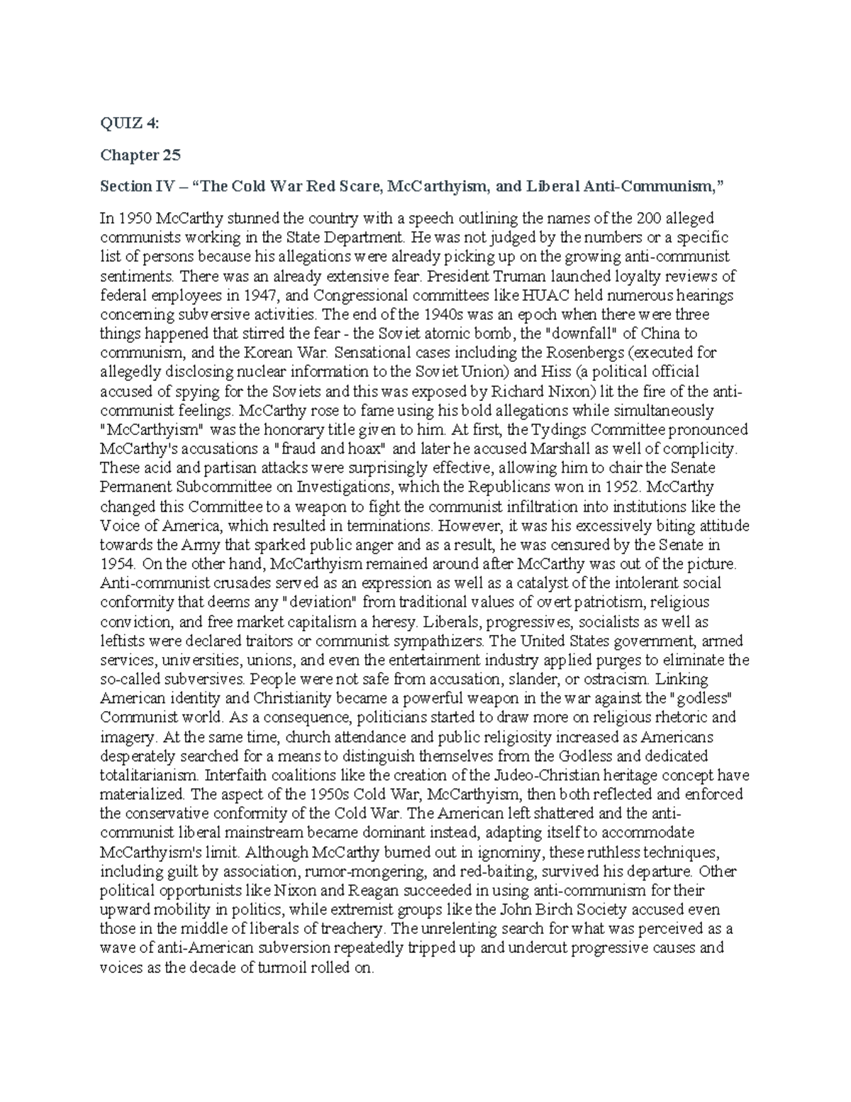 1302 Quiz 4 - AMSCO book notes and summary - QUIZ 4: Chapter 25 Section ...