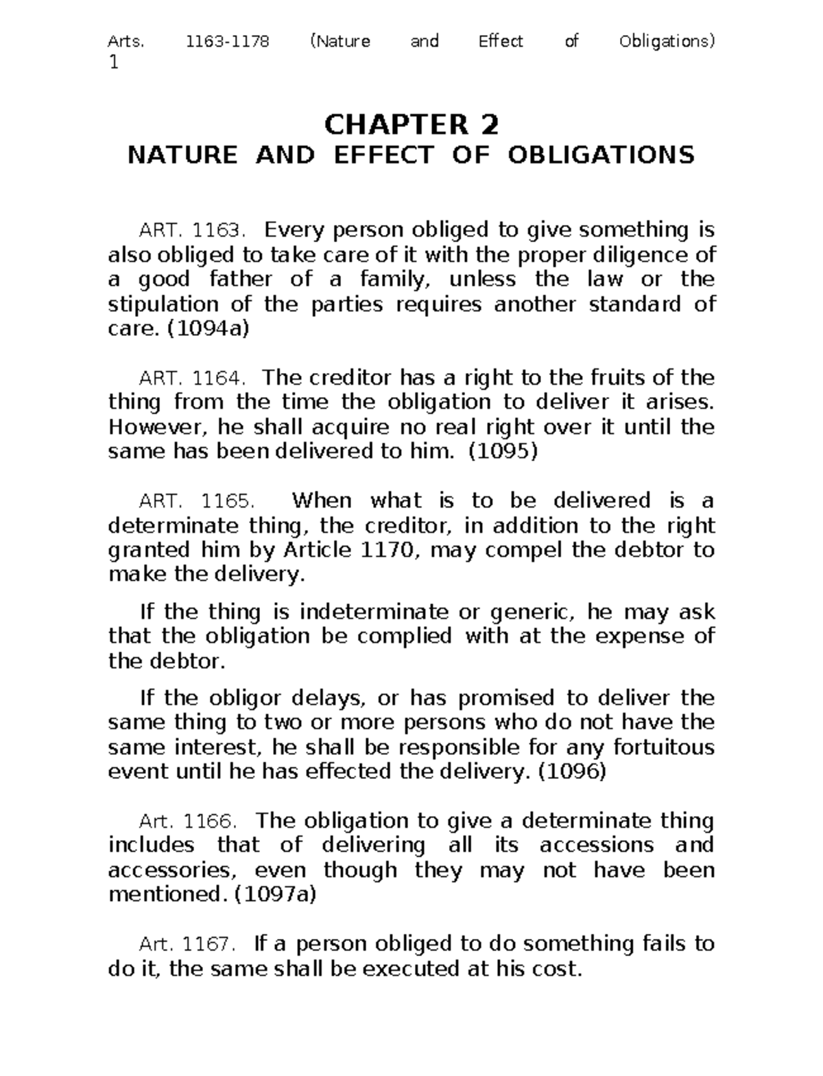 2 Arts - article 1163-1178 notes - ####### 1 CHAPTER 2 NATURE AND ...