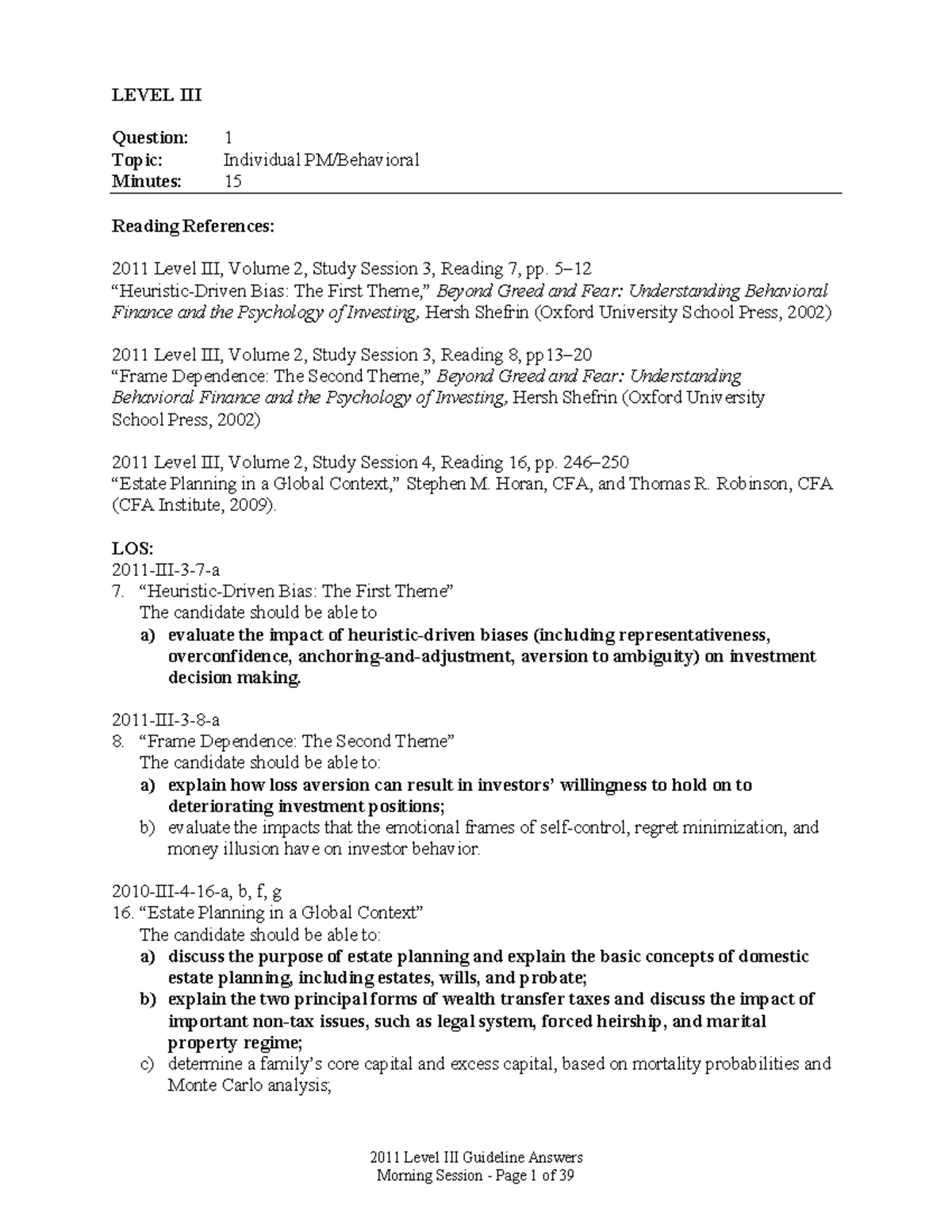 Level III guideline answers 2011 - 2011 Level III Guideline Answers ...