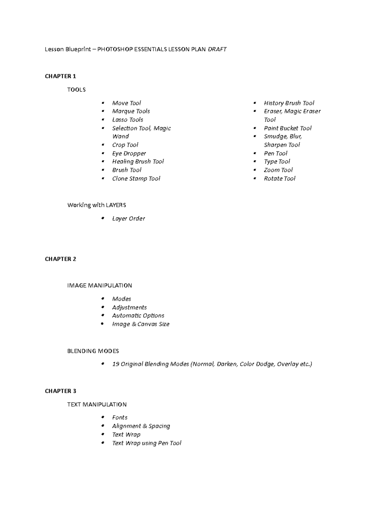 Lesson Blueprint - Lecture notes 3-5 - Lesson Blueprint – PHOTOSHOP ...