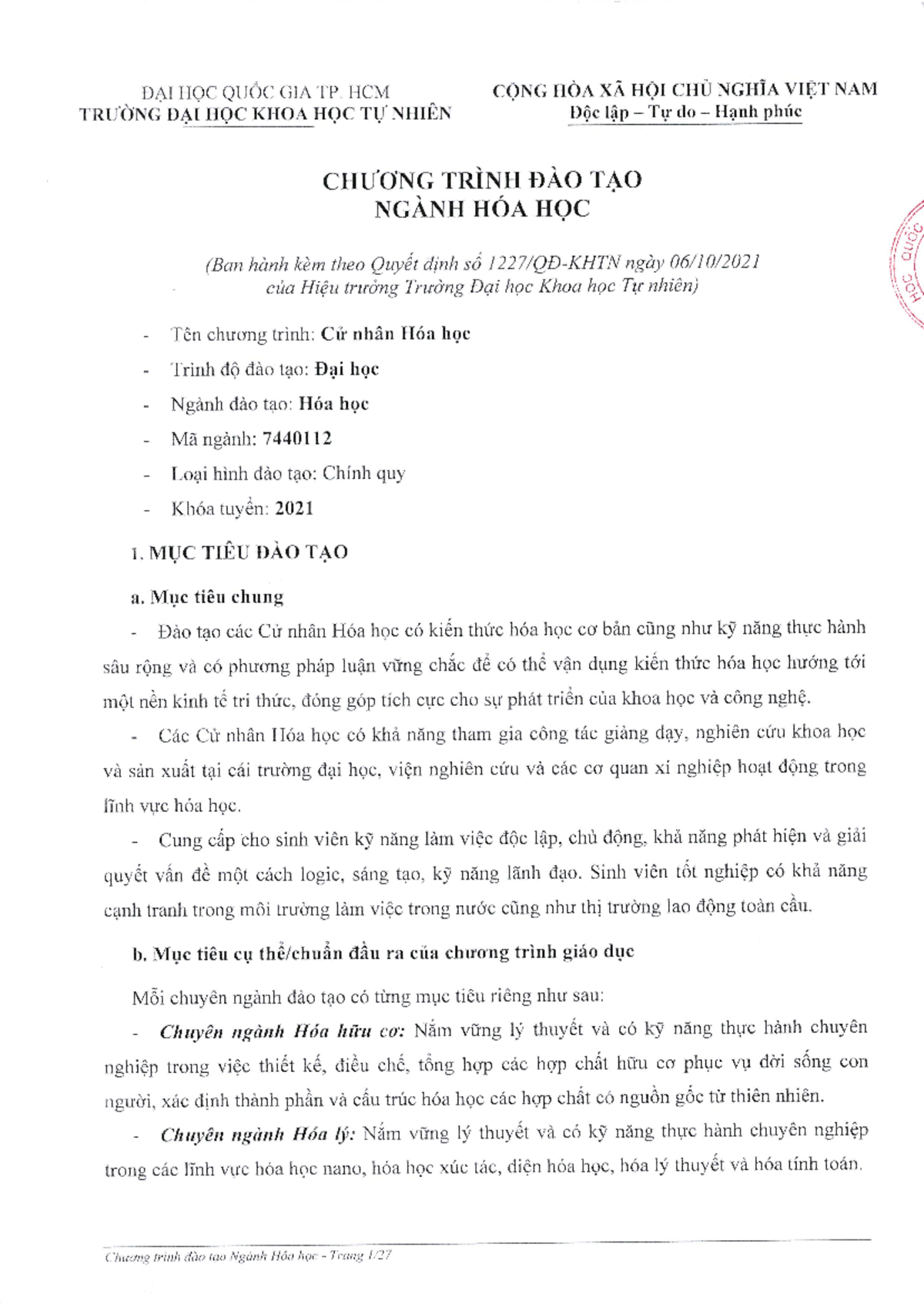 11. CTĐT CQ K2021 - KHĐT - DAr rrQC QUOC GIA TP I-ICM t'RtIoNG DAr rIQC ...