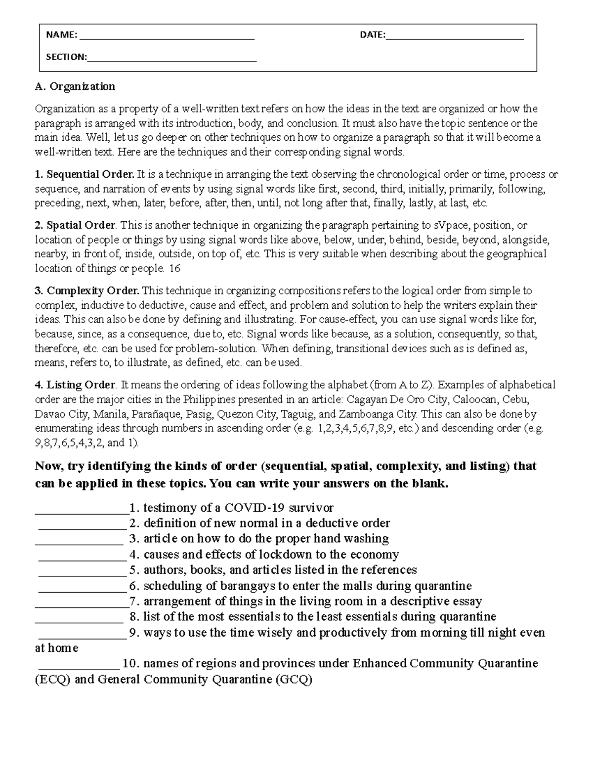 Organization - Thanks - A. Organization Organization as a property of a ...