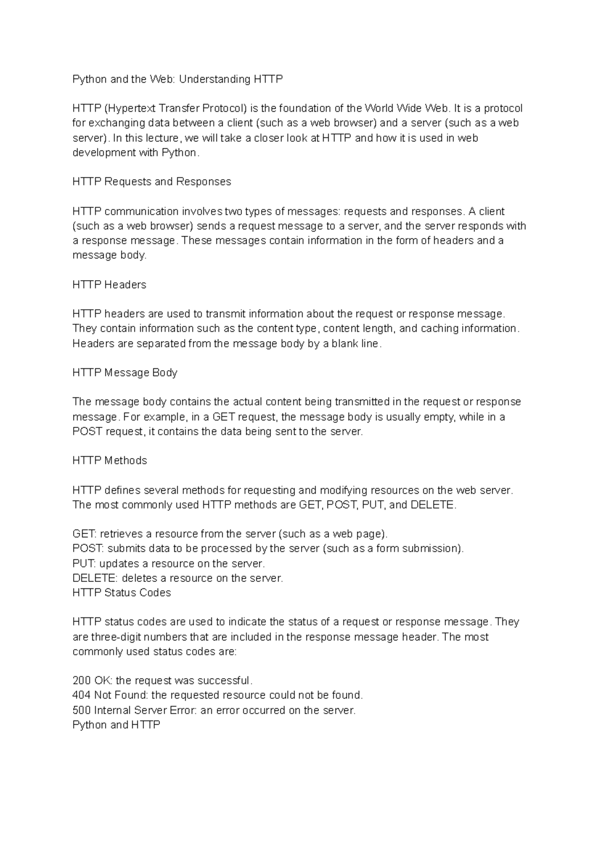 Class Notes 2 Python Python And The Web Understanding Hypertext Transfer