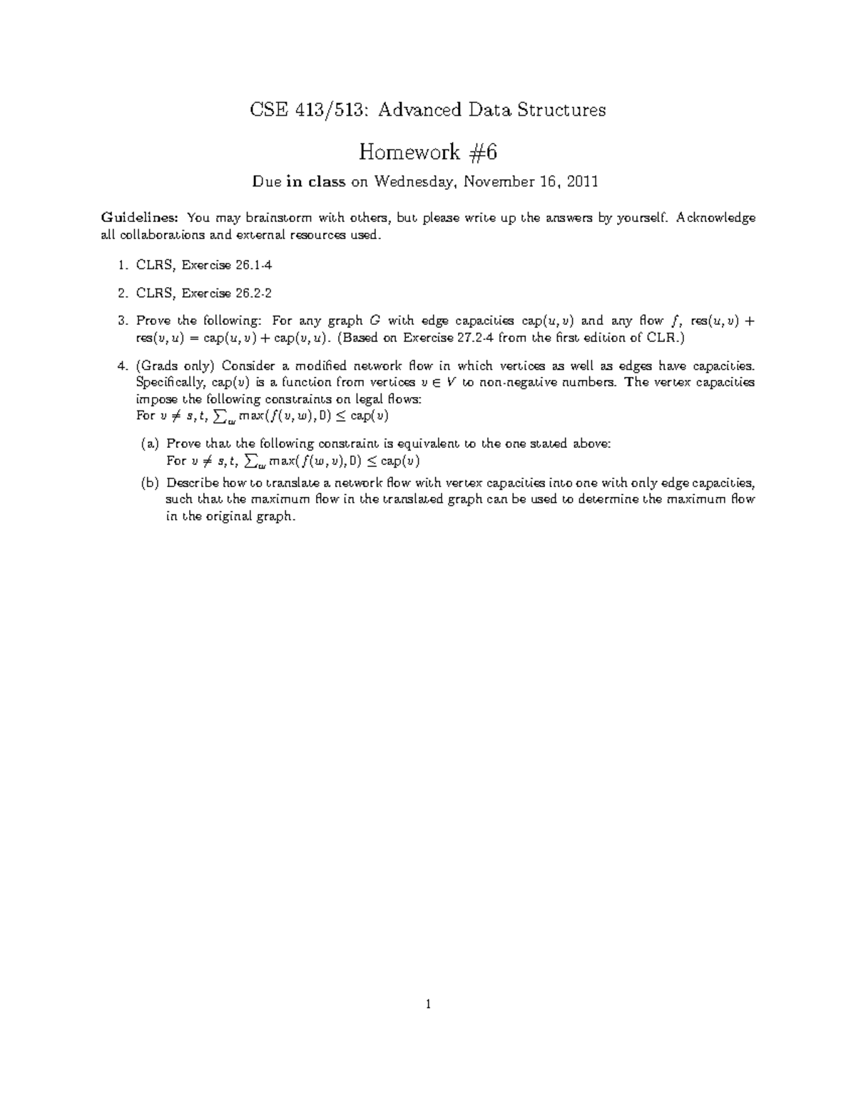 Hw6 Homework Assignment 6 Cse Advanced Data Structures Homework Due In Class On Wednesday