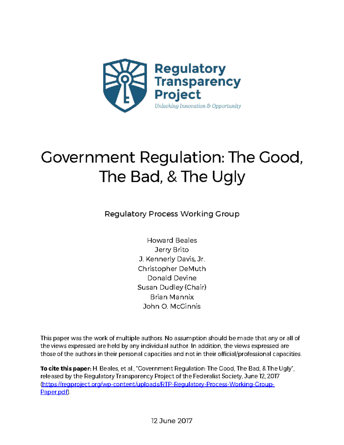 RTP Regulatory Process Working Group Paper - 12 June 2017 Government ...