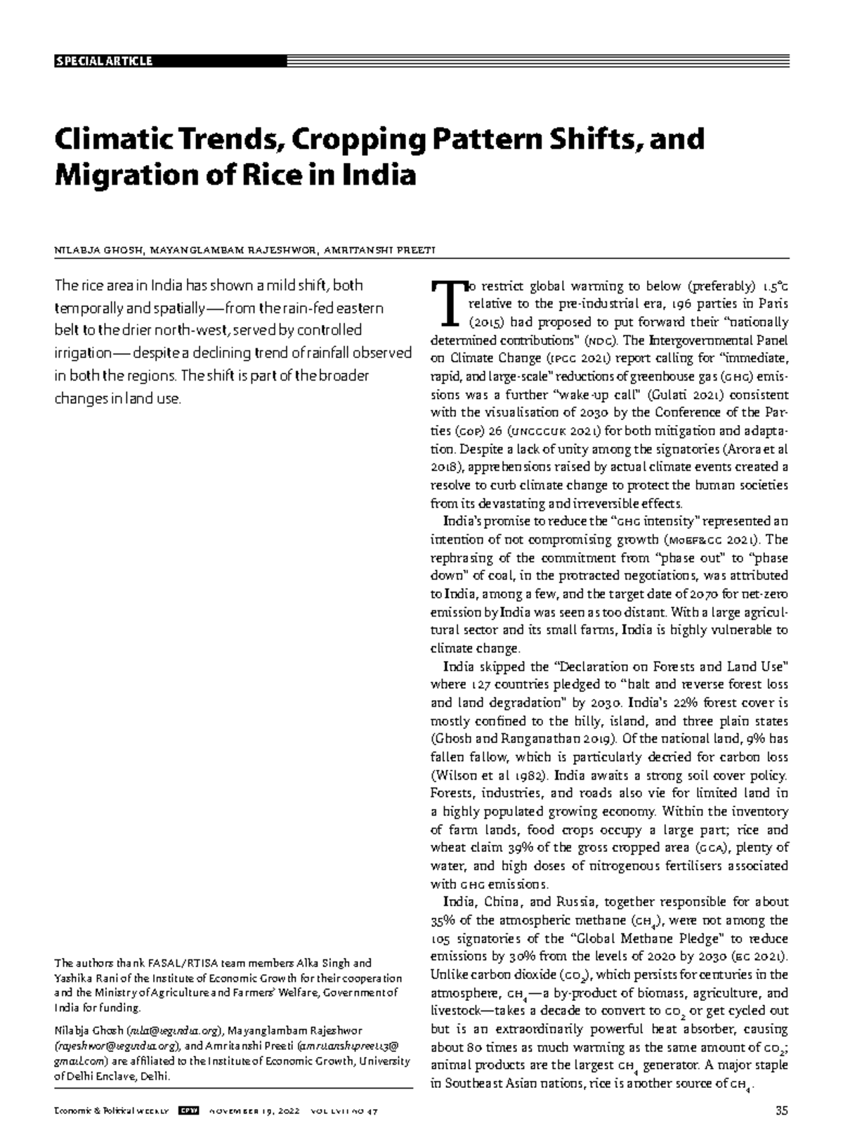 Climatic Trends, Cropping Pattern Shifts, and Migration of Rice in ...