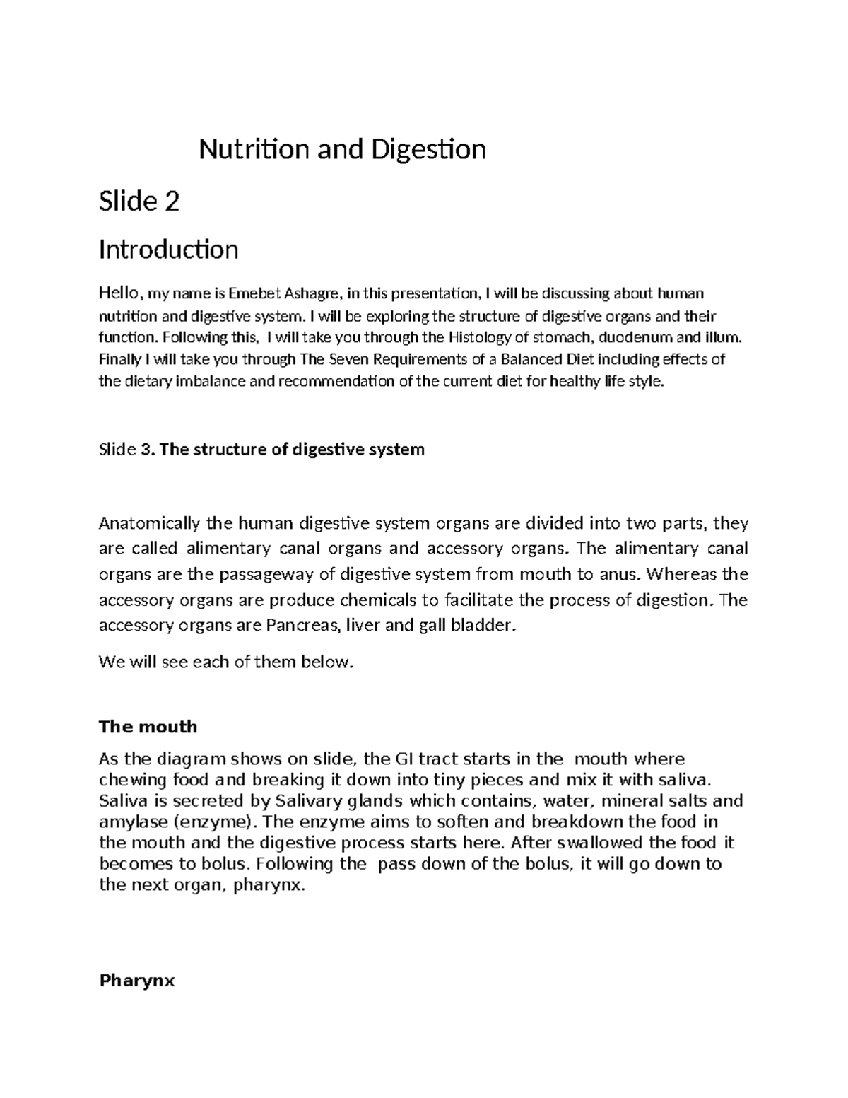 Nutrition and Digestion Script - Nutrition and Digestion Slide 2 ...