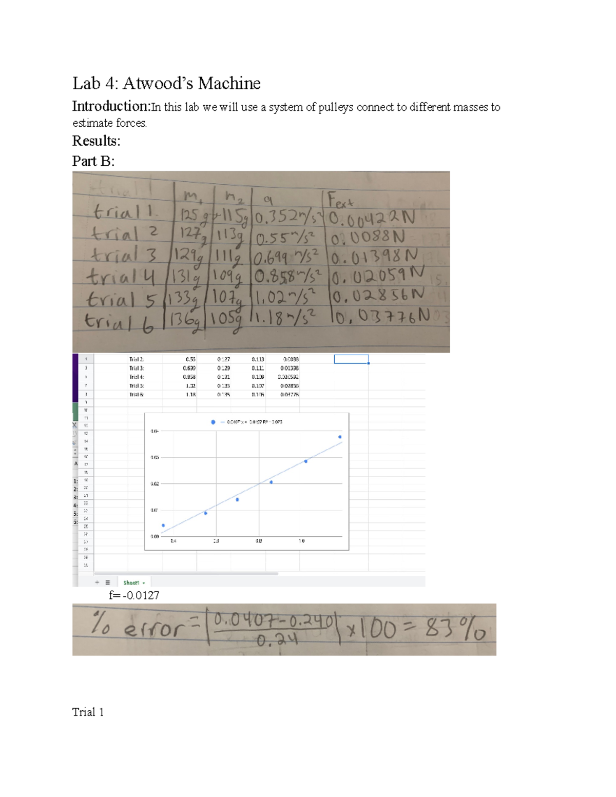 Lab 4 - Atwood's machine - Lab 4: Atwood’s Machine Introduction:In this ...