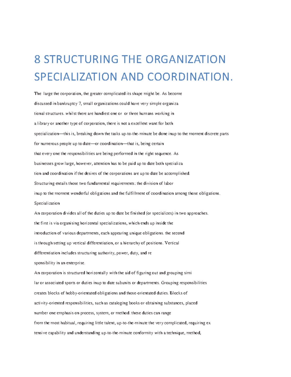 8 Structuring the Organization Specialization and Coordination - 8 ...