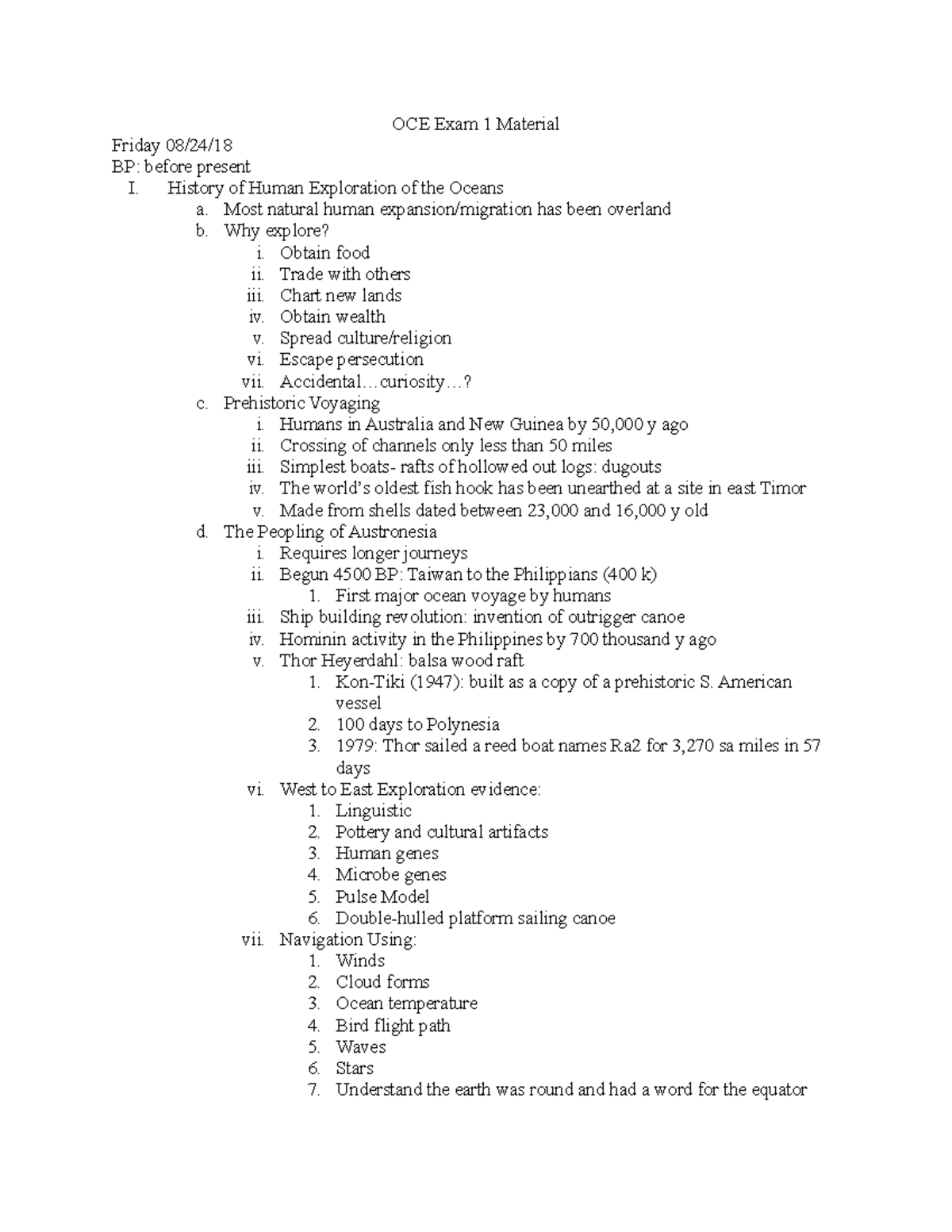OCE1001 Exam 1 lecture notes - OCE Exam 1 Material Friday BP: before ...