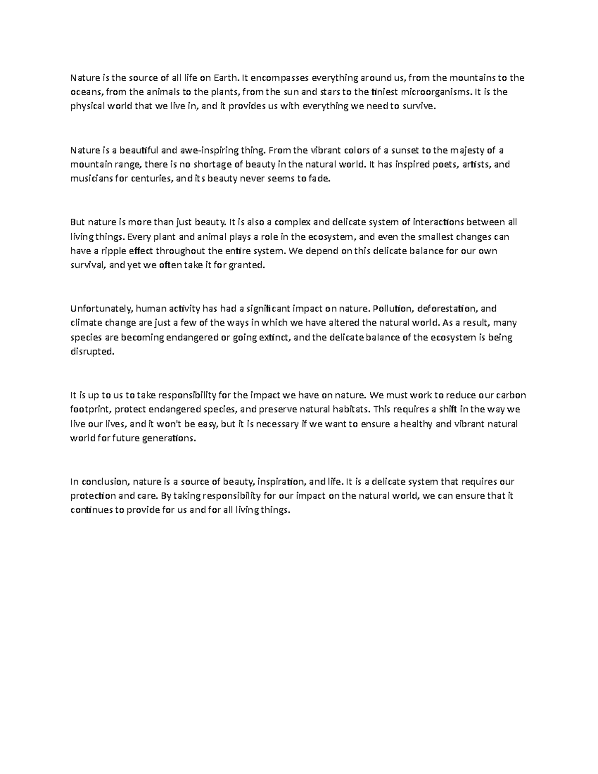 Nature 6 - Essay - Nature is the source of all life on Earth. It ...
