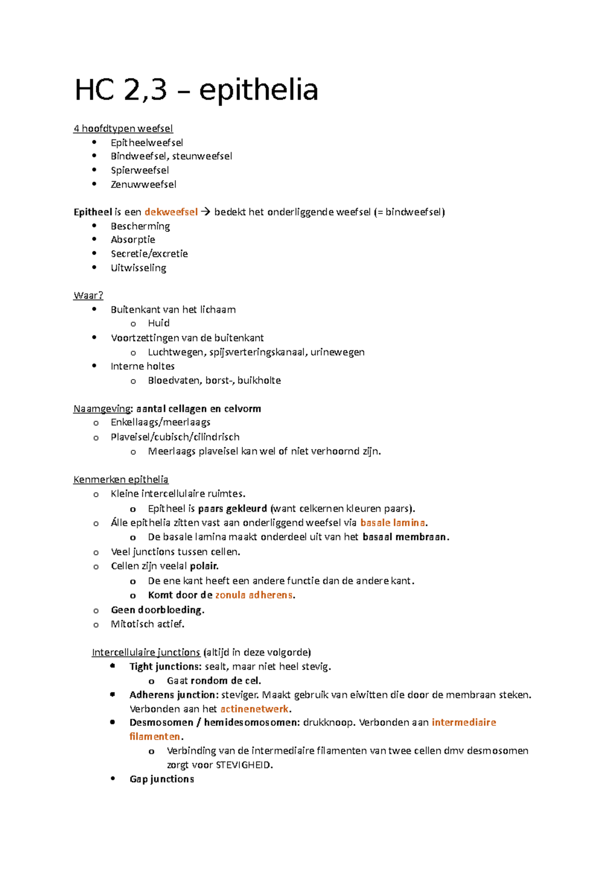 HC 2,3 - epithelia - HC 2,3 – epithelia 4 hoofdtypen weefsel ...