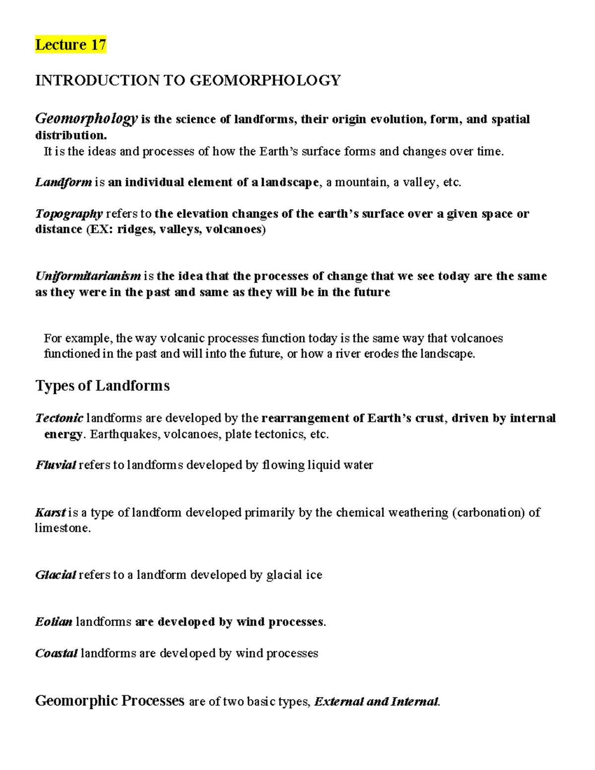 Section 3 Geography - Lecture 17 INTRODUCTION TO GEOMORPHOLOGY ...