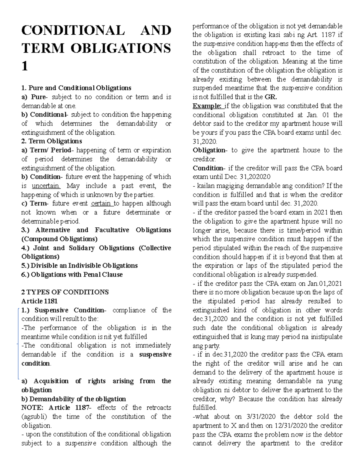 Conditional AND TERM Obligations 1 reviewer - CONDITIONAL AND TERM ...