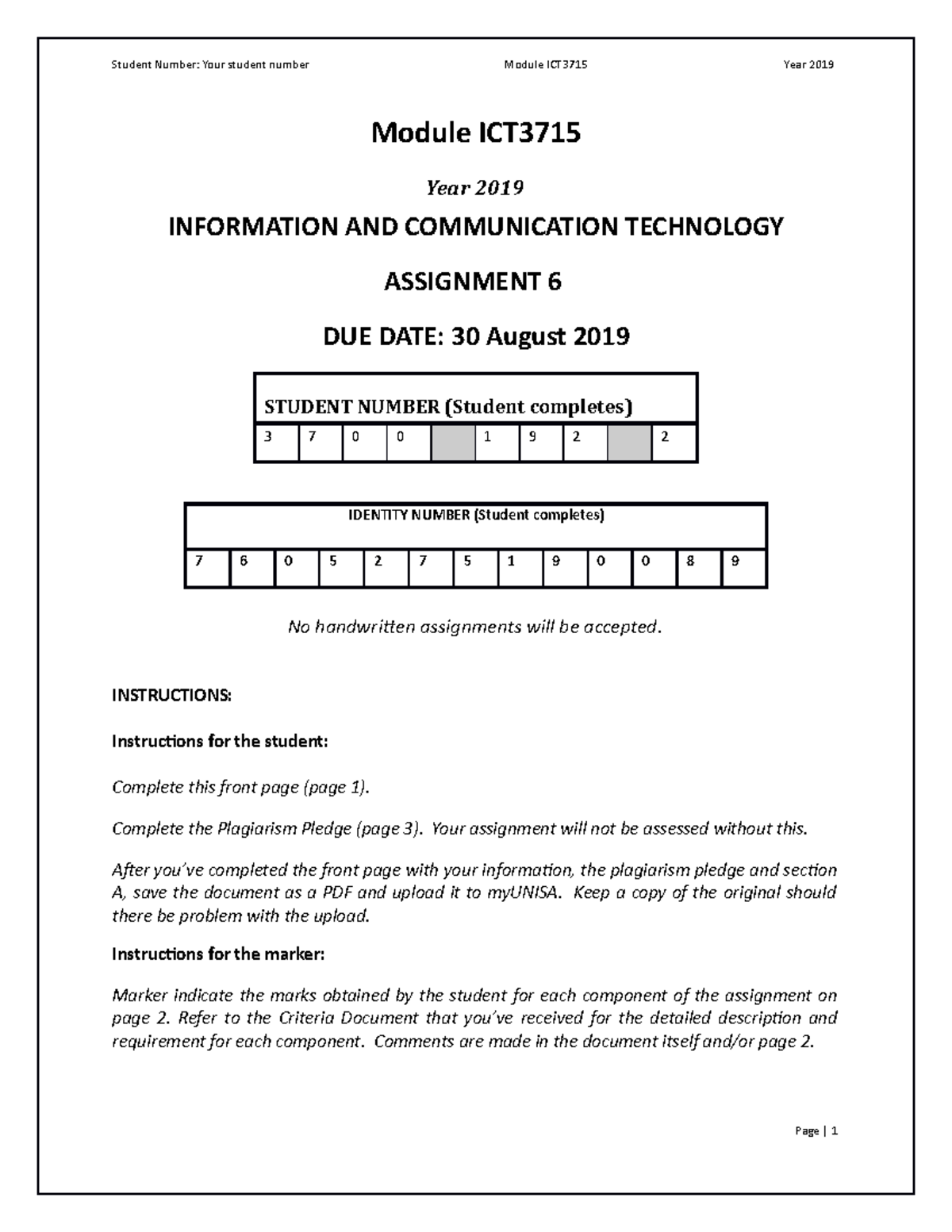 Assignment 6 template - Module ICT Year 2019 INFORMATION AND ...