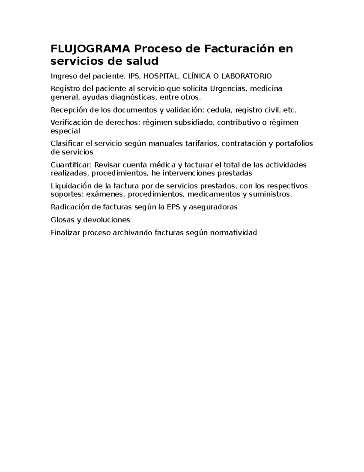 Flujograma Proceso de Facturación en servicios de salud - FLUJOGRAMA ...