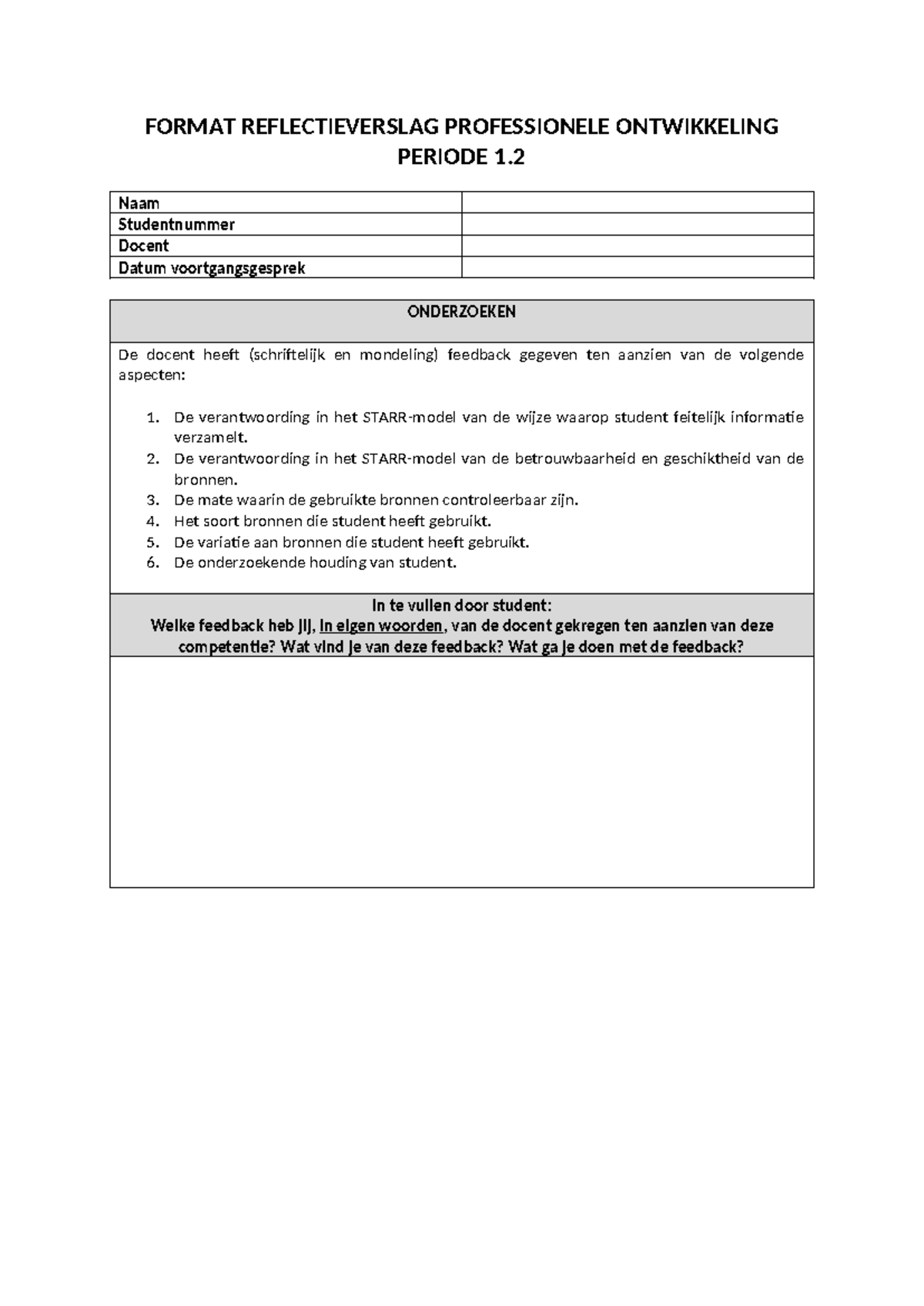 Format reflectieverslag module 1.2 t.b.v. opdrachten PPV PO week 5 ...