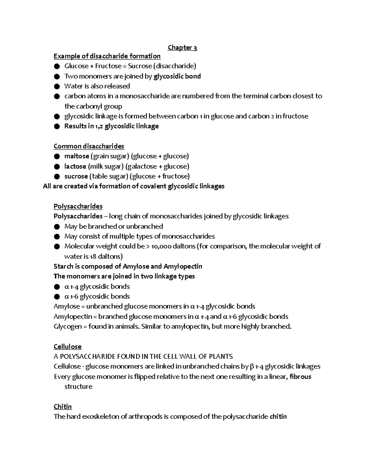 Biology 1406 Notes 2021 - Chapter 3 Example of disaccharide formation ...