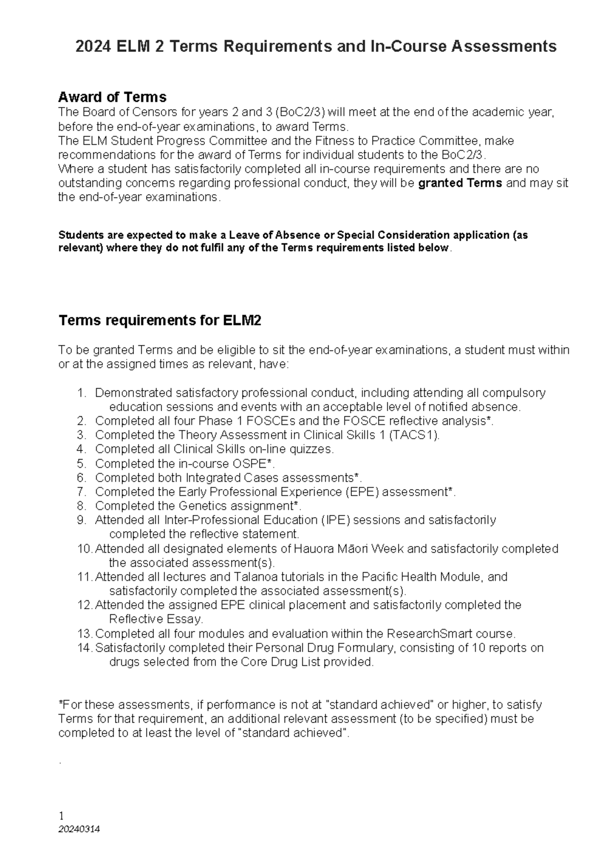 2024 ELM2 Summary Terms Requirements and In-course assessment - 2024 ...