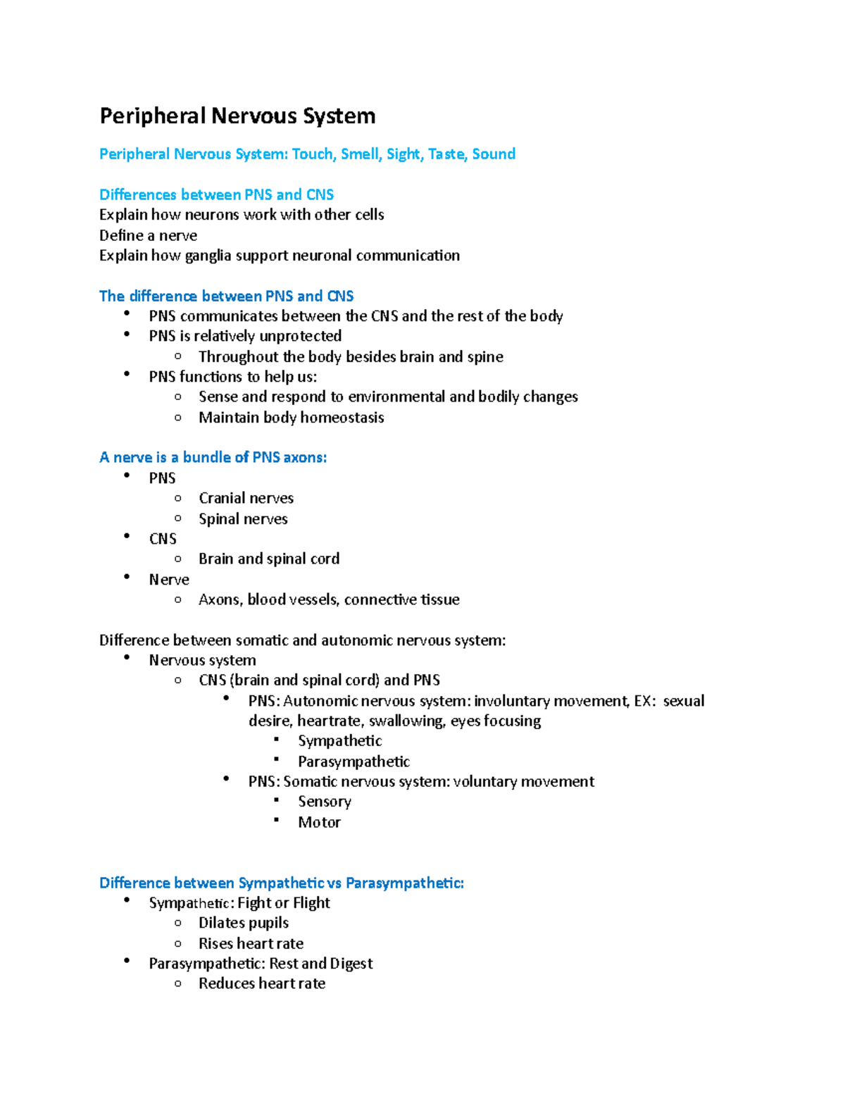 Peripheral Nervous System - Peripheral Nervous System Peripheral ...