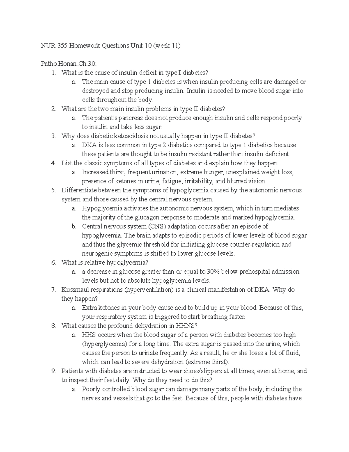 Nursing 355 Unit 10 Homework and Answers - NURS 300 - Studocu