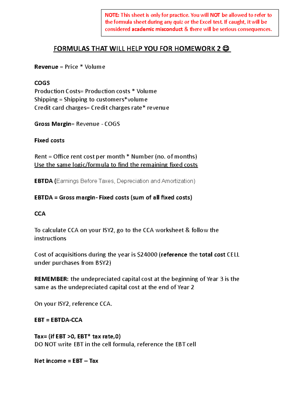 Homework 2-2 Formulas - Module 2-2 formula sheet. - FORMULAS THAT WILL ...