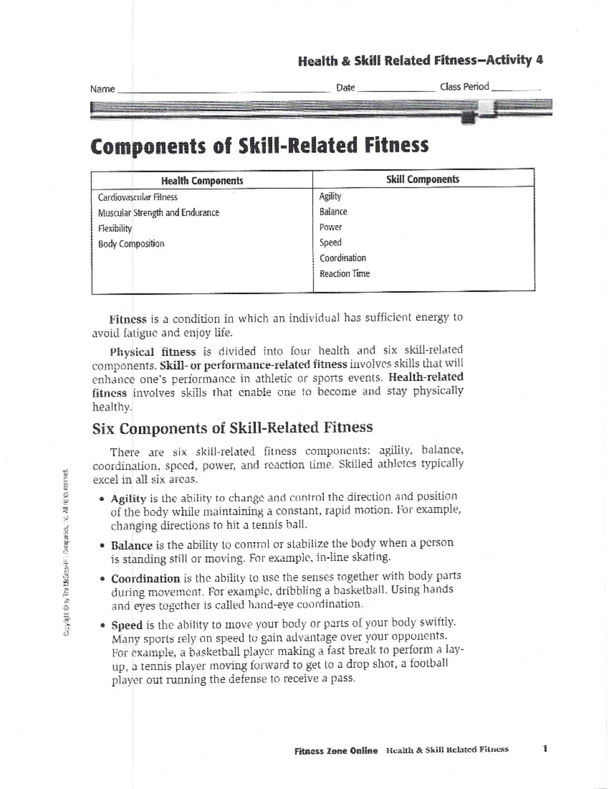 Fitness Components - for p.e related homeworks - Health and Science ...