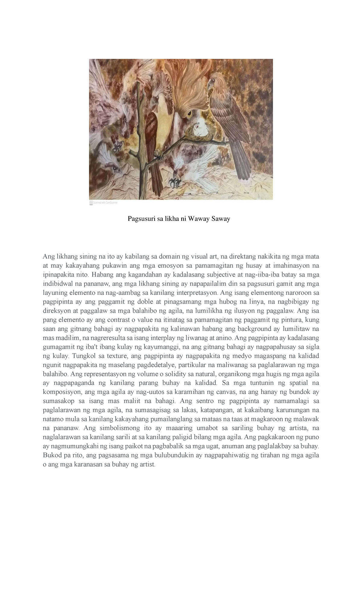 PTGawain 3- Mherrielle Dianne T. Ambal - Pagsusuri sa likha ni Waway Saway Ang likhang sining na ...