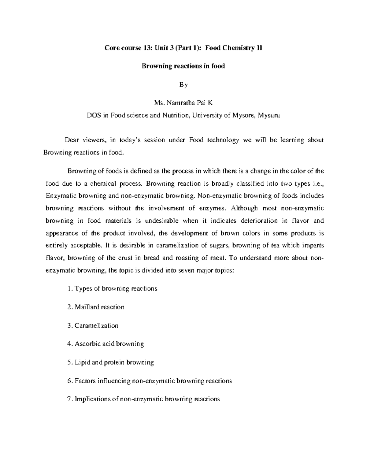 Browning reactions in food - Core course 13: Unit 3 (Part 1): Food ...