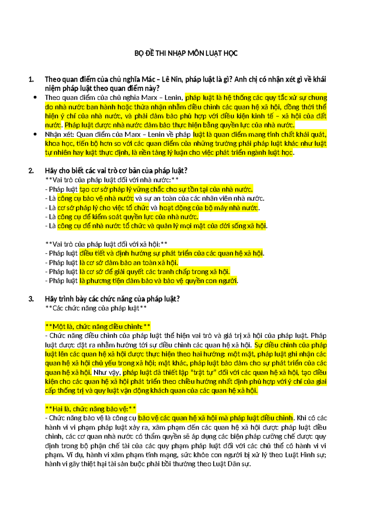 Tong hop cau hoi thi van dap va dap an thi cuoi ky cua mon hoc nhap mon luat hoc truong Dai hoc ...