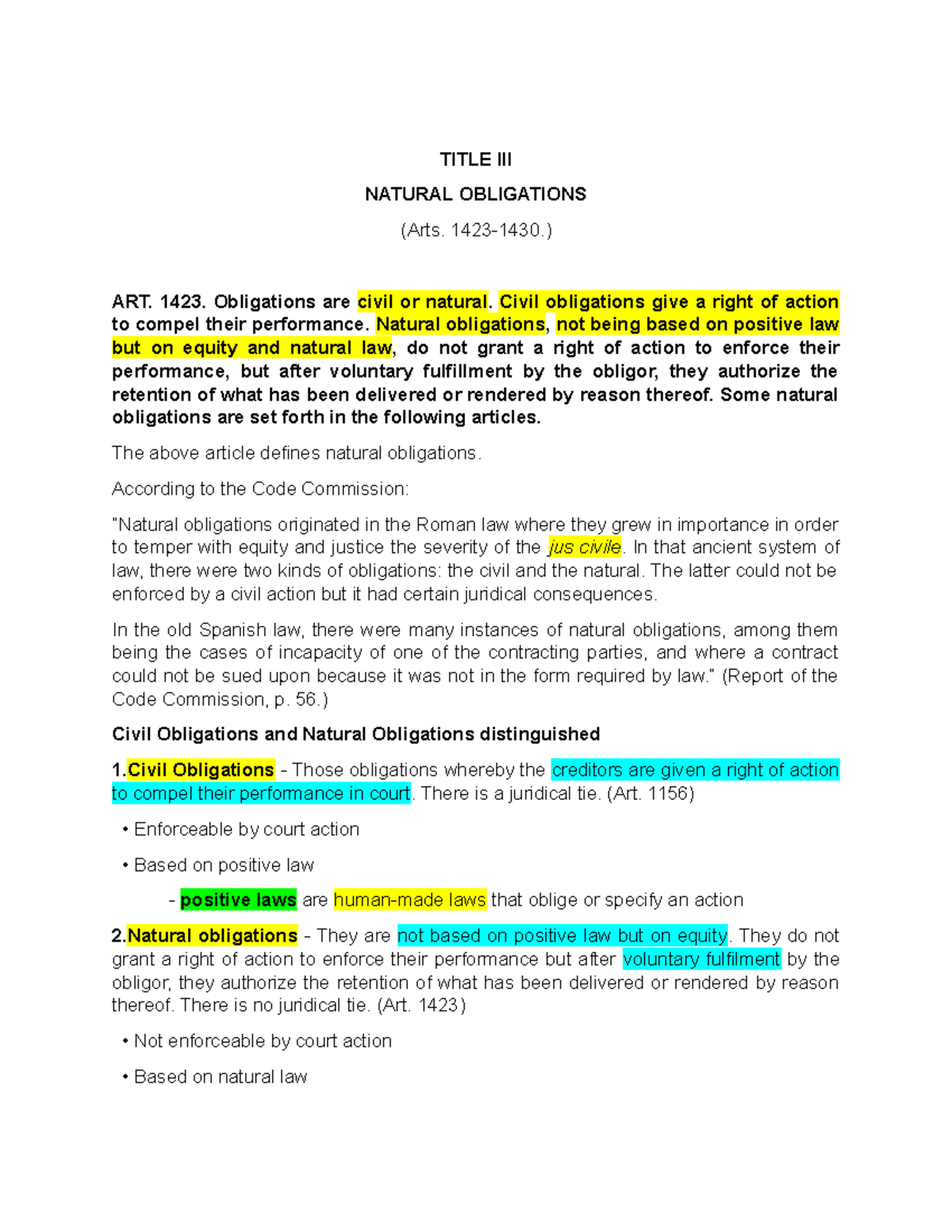 Title III- Natural Obligations - TITLE III NATURAL OBLIGATIONS (Arts ...
