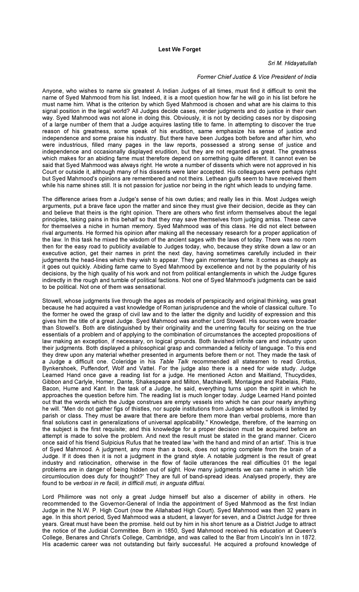 Lest We Forget MHidayatullah - Lest We Forget Sri M. Hidayatullah ...