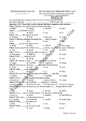 Đề 8 - adfgf - TRƯỜNG ĐẠI HỌC SÀI GÒN ĐỀ THI KHẢO SÁT TRÌNH ĐỘ TIẾNG ...