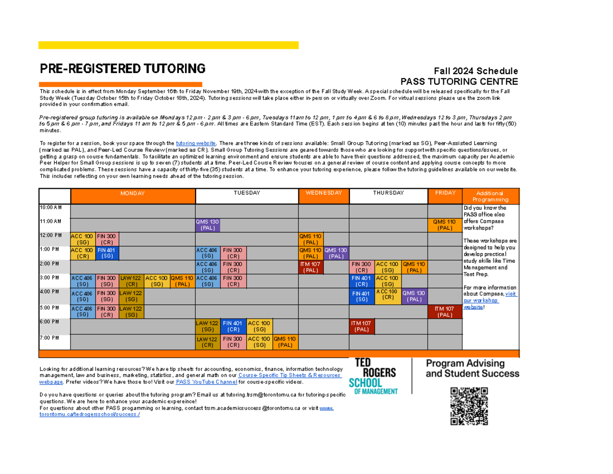Visual Tutoring Schedule Fall 2024 - PRE-REGISTERED TUTORING Fall 2024 ...