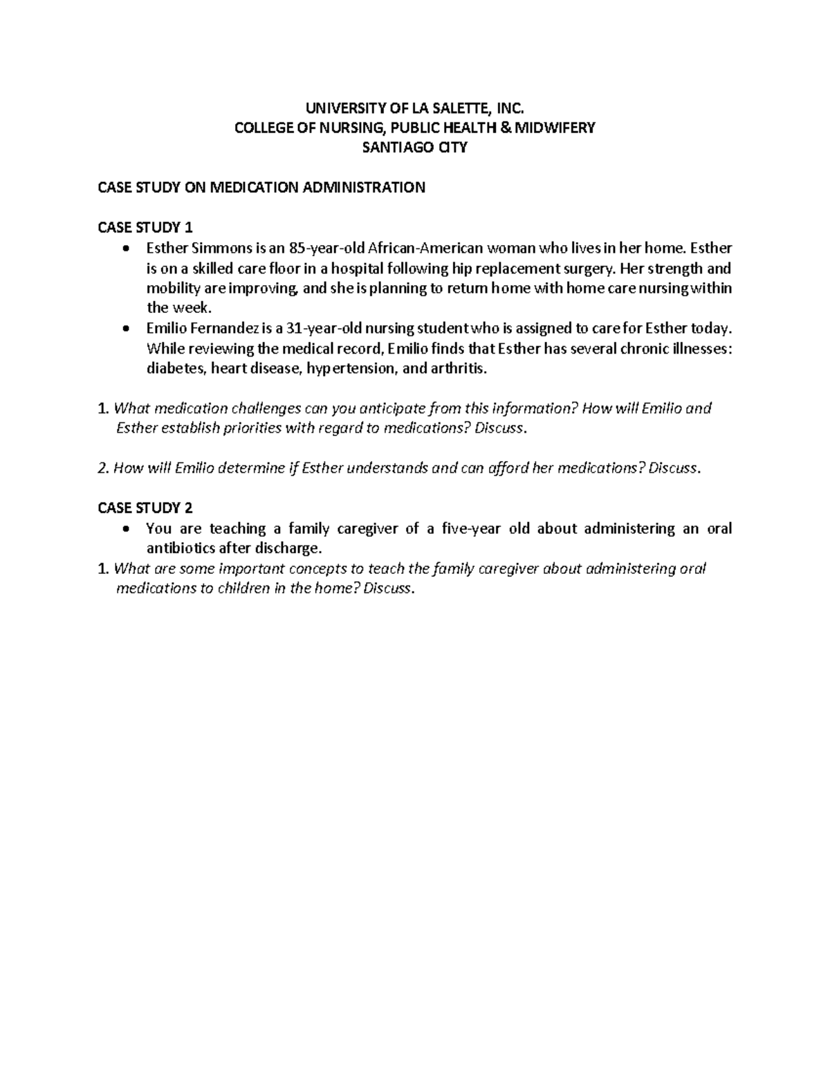 CASE- Study - UNIVERSITY OF LA SALETTE, INC. COLLEGE OF NURSING, PUBLIC ...