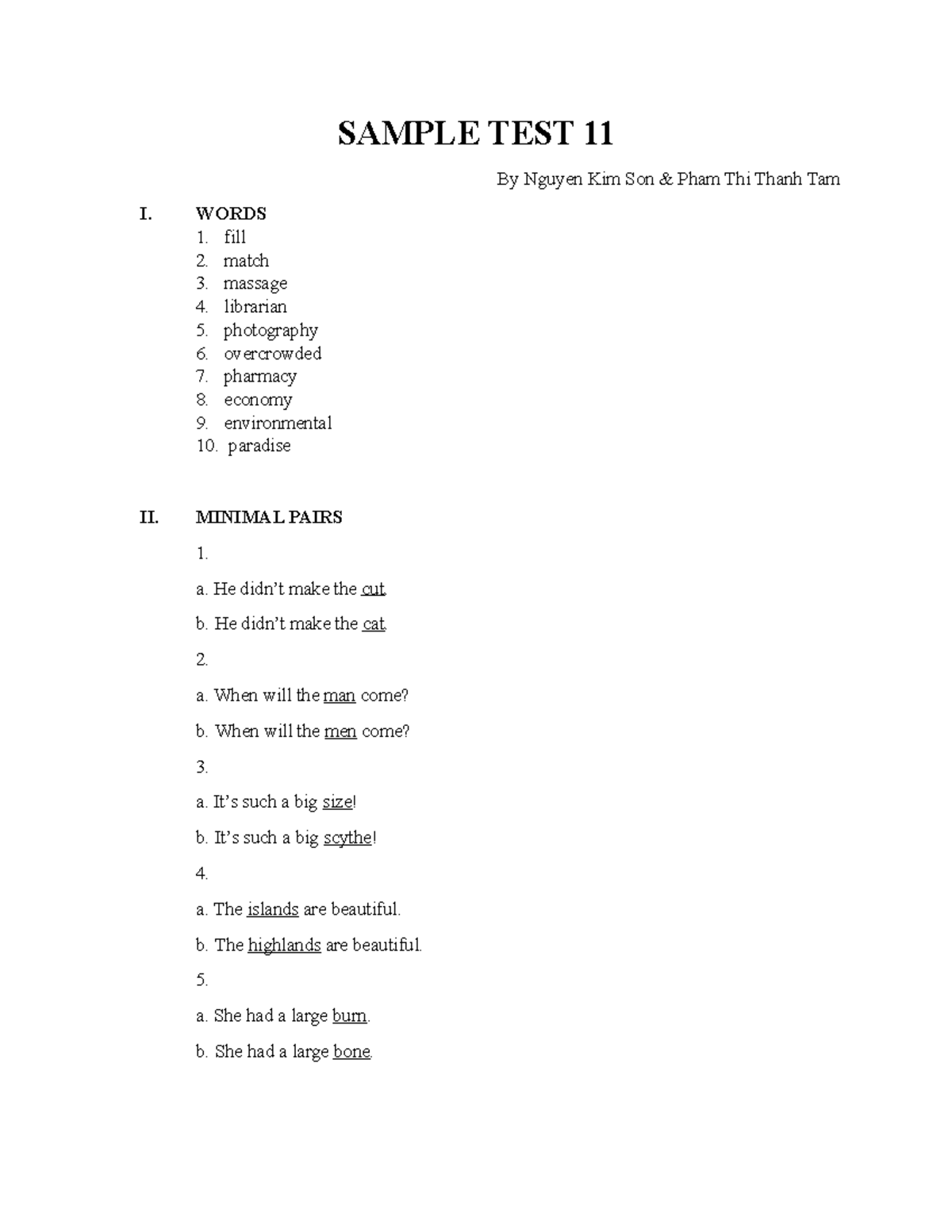 Sample TEST 11 - detailed and interesting for people - SAMPLE TEST 11 ...