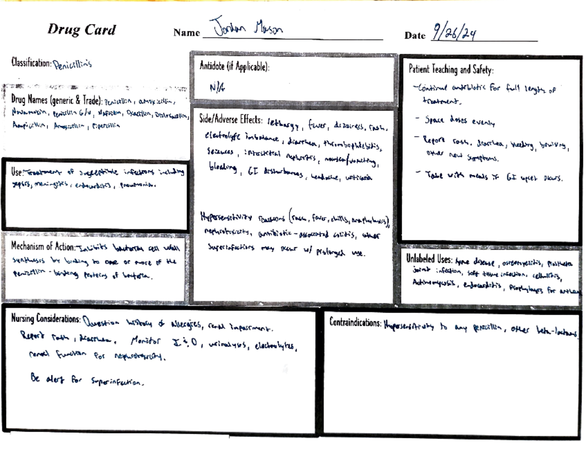 Drug Cards Module 5 - Drug Card Classfication:Denictllins Drug Names ...