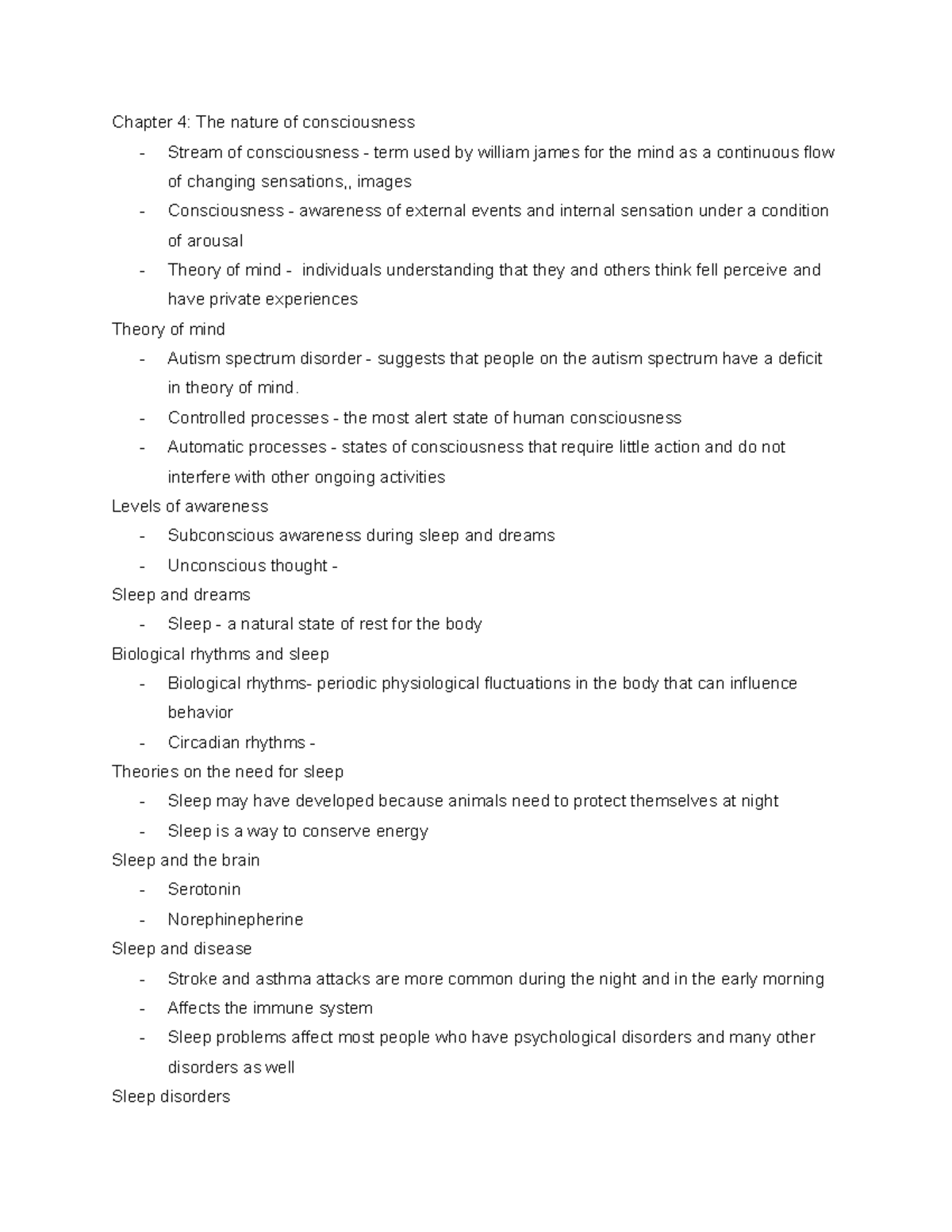 Pyscology chpater 4 in class notes - Chapter 4: The nature of ...