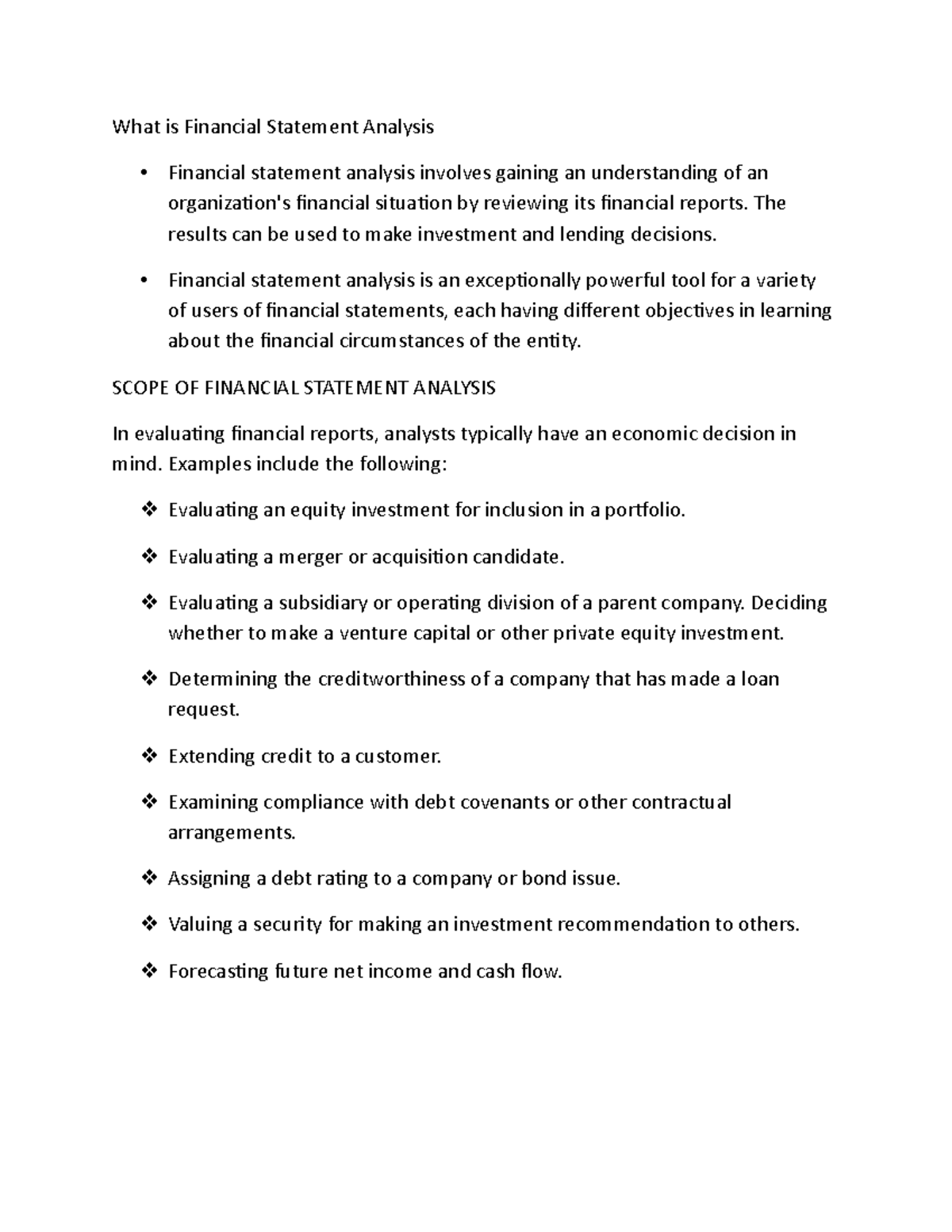 FIS note - FIS 1st chapter note describes Financial Statement Analysis ...