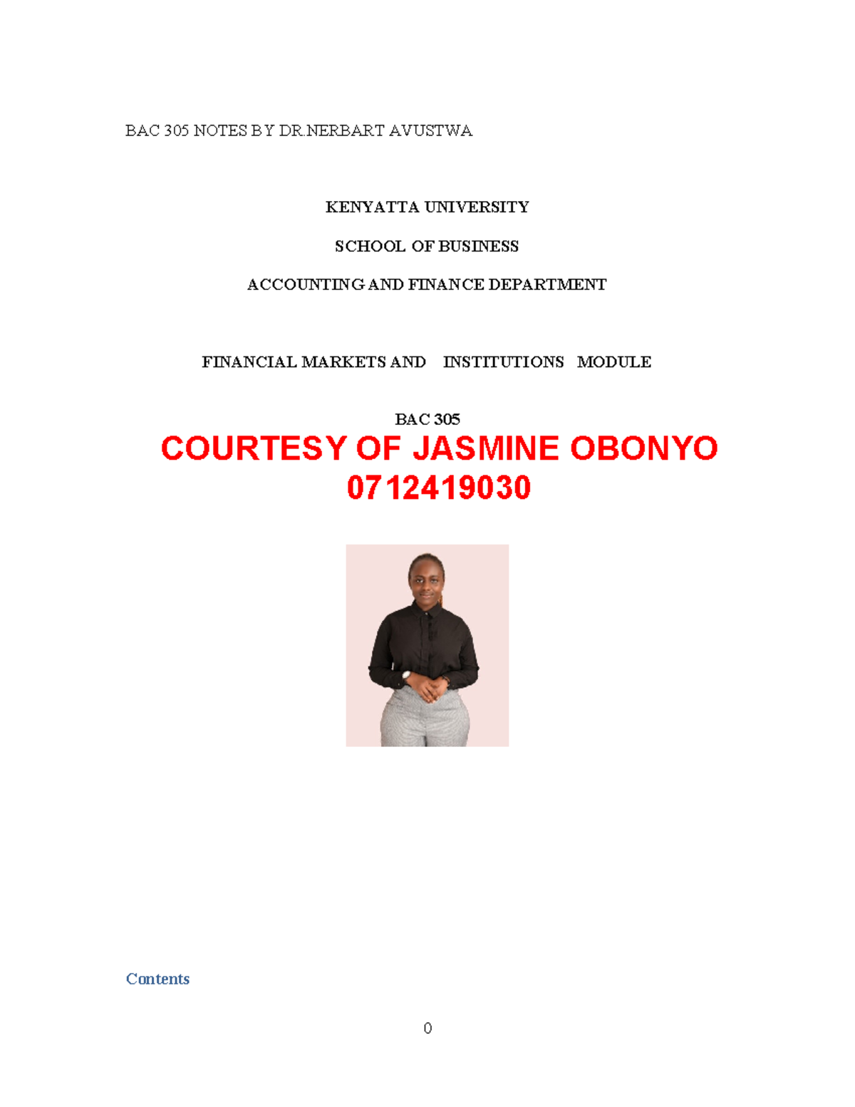 BAC 305 Notes-1 - lecture summary notes - BAC 305 NOTES BY DR AVUSTWA ...