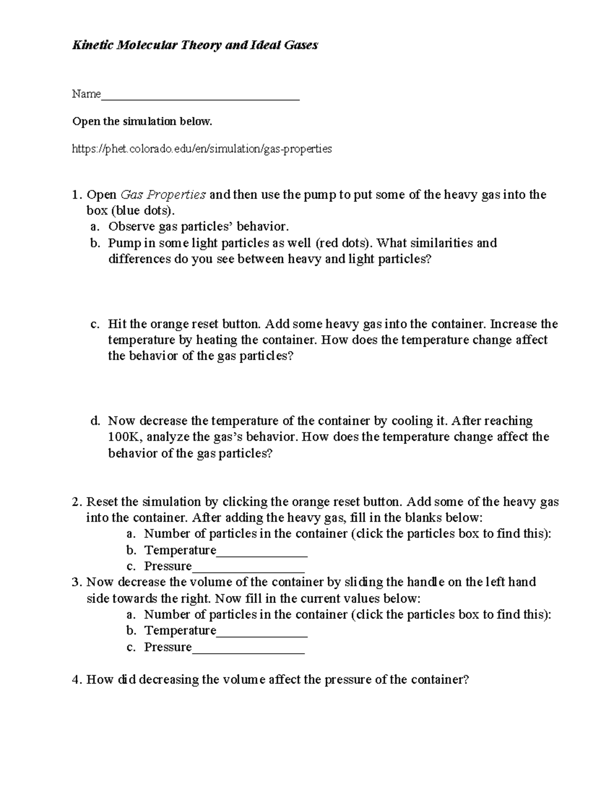 Copy of Gas Law Simulation - Kinetic Molecular Theory and Ideal Gases ...